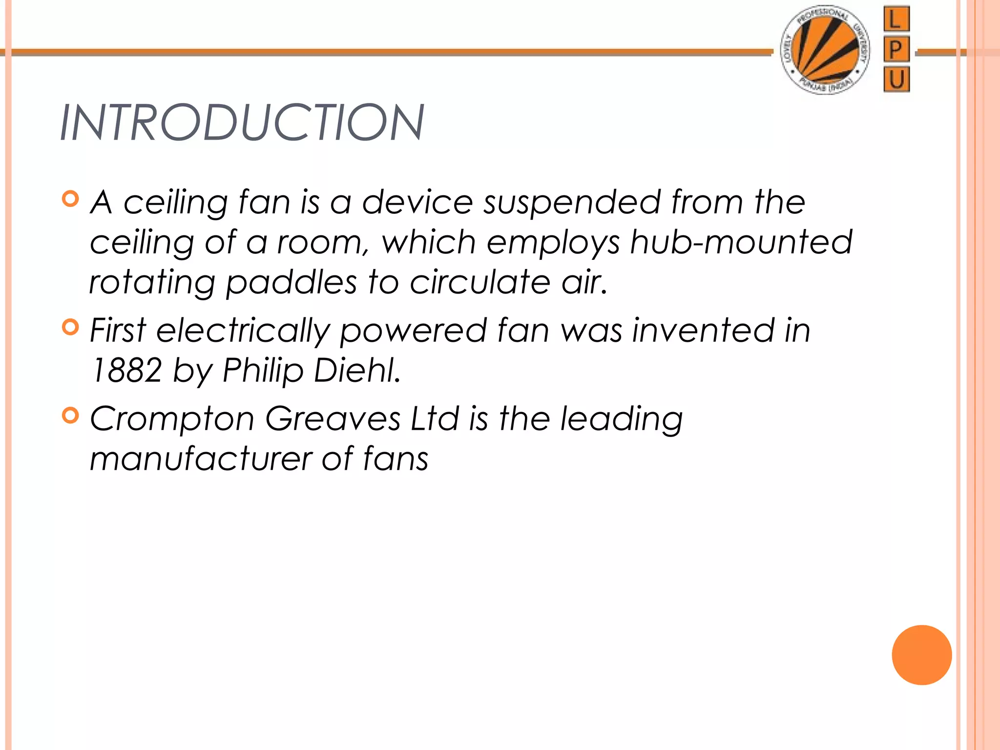 Ceiling fan(working and installation) | PPT