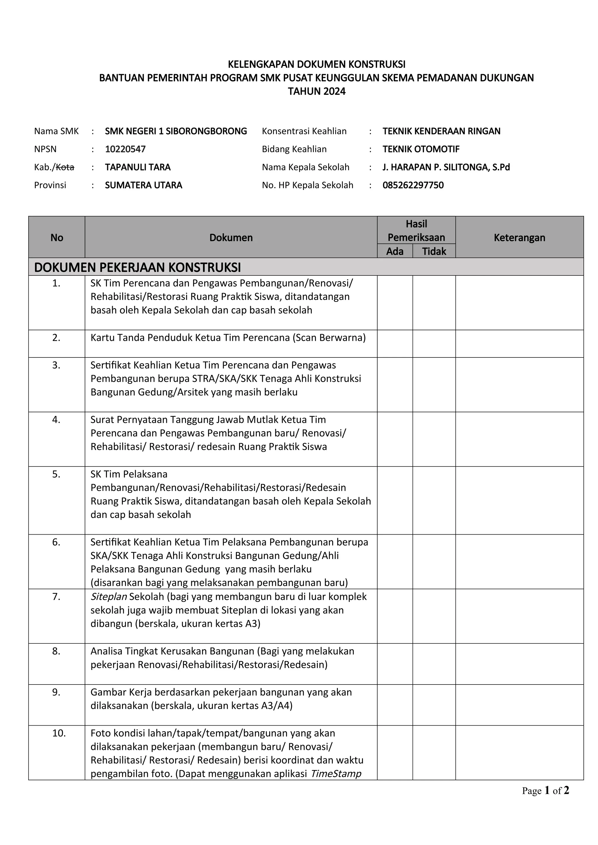 Ceklis Konstruksi Pekerjaan Fisik Dalam Redesaind | DOCX