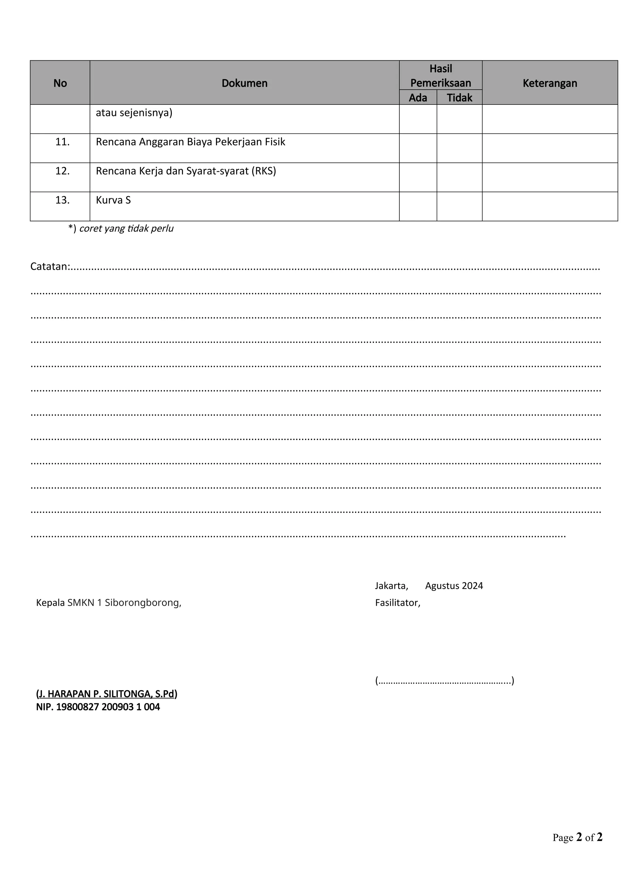 Ceklis Konstruksi Pekerjaan Fisik Dalam Redesaind | DOCX