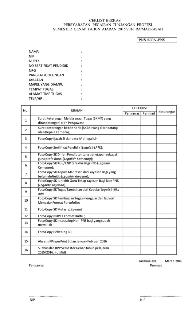 Ceklist berkas | DOCX