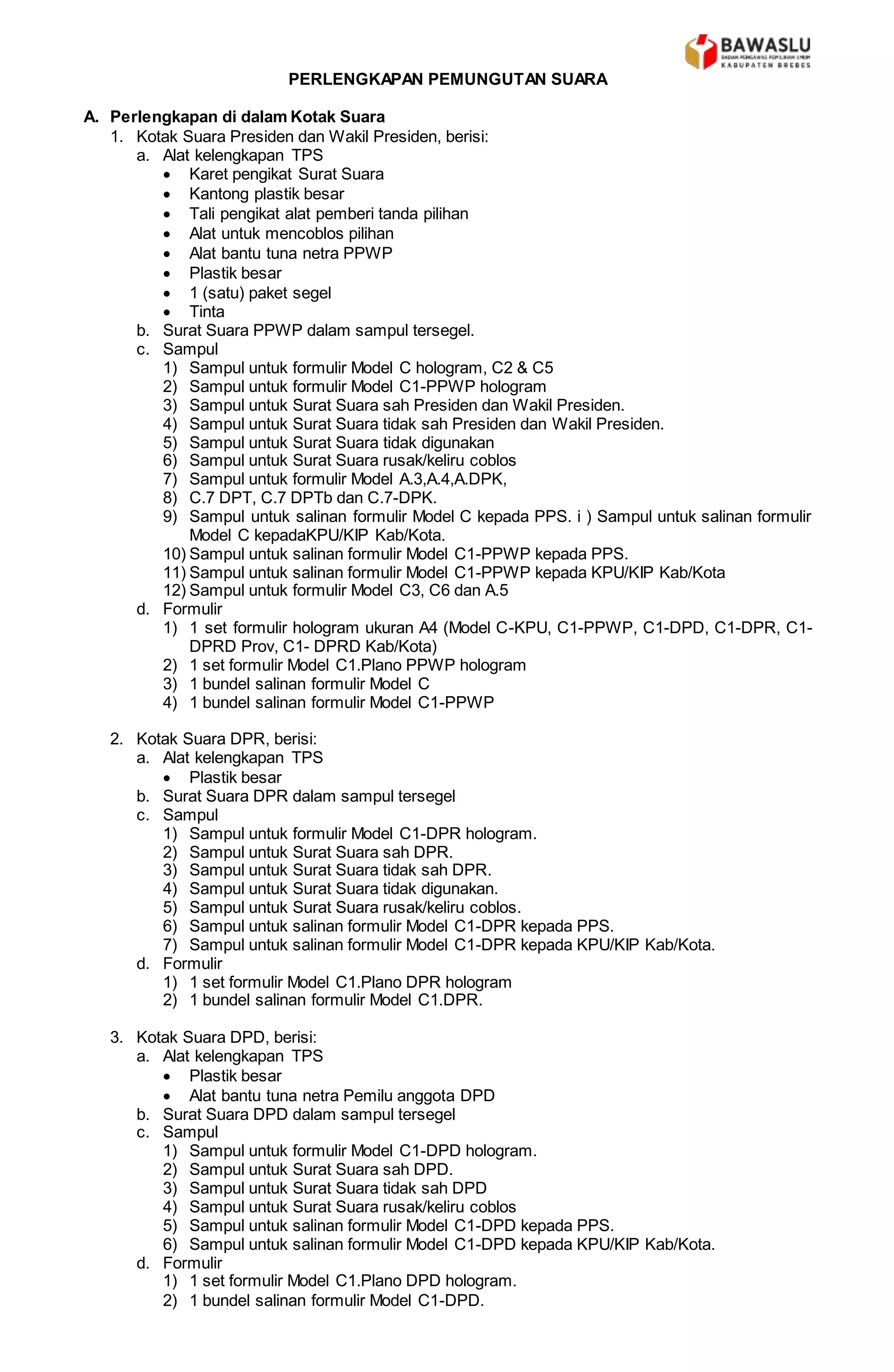 Ceklist logistik di tps (untuk ptps) | DOCX