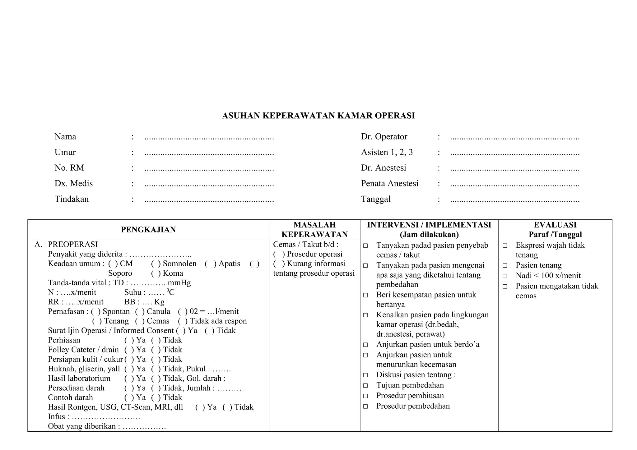 Standar prosedural pembedahan untuk ruang Bedah | DOC
