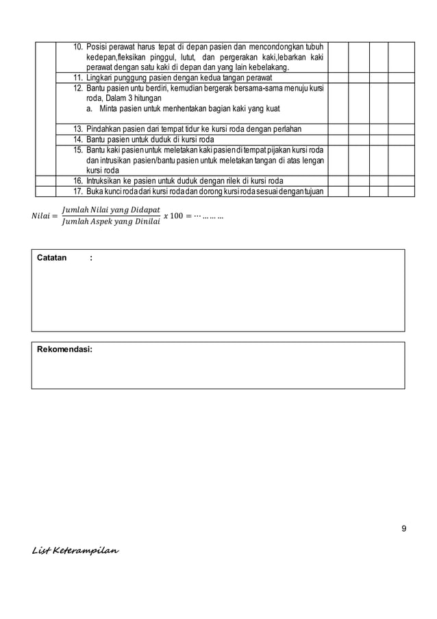 Ceklist pemindahan pasien ke kursi roda | DOCX