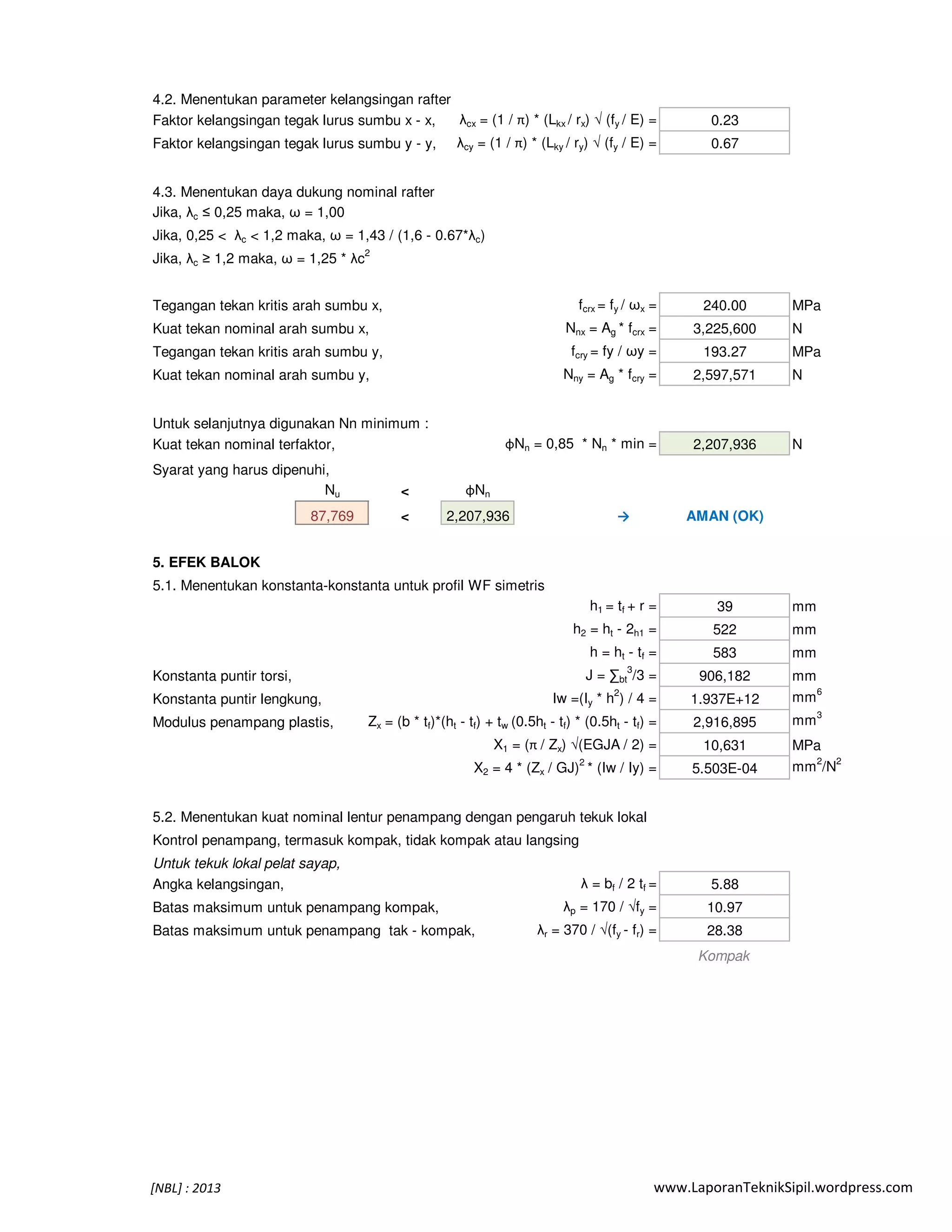 Cek penampang balok rafter baja gable | PDF