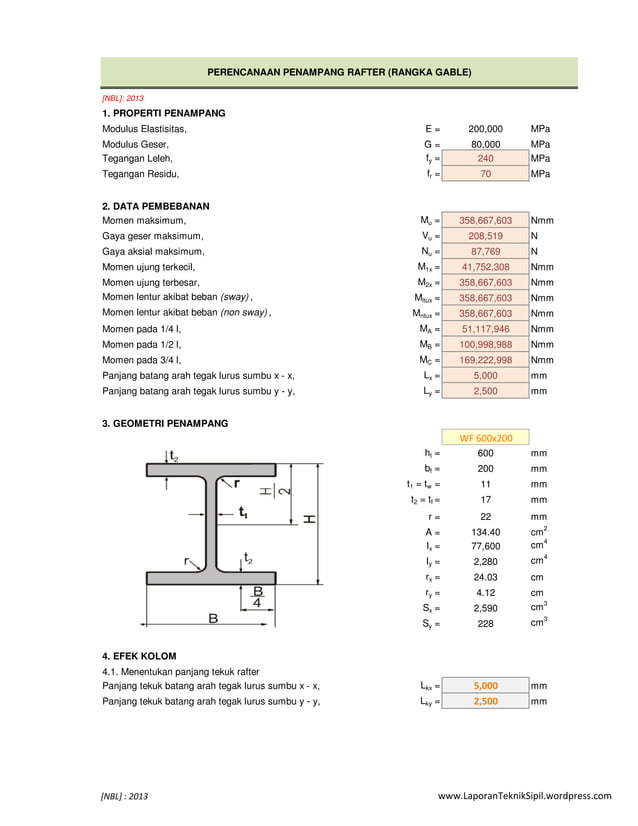 Cek penampang balok rafter baja gable | PDF