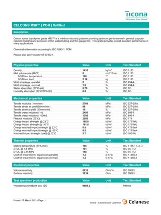 Celcon® m90 Material Certificates of Quick Connect Fittings | PDF