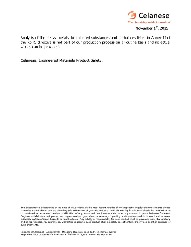 CELCON M90 RoHS of Push Fittings | PDF | Chemistry | Science