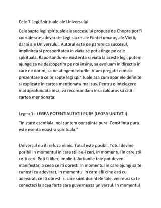 Cele 7 legi universale ale succesului..deepac chopra | RTF