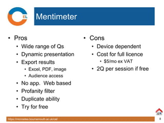 Using Kahoot and Mentimeter for engagement in higher education | PPTX