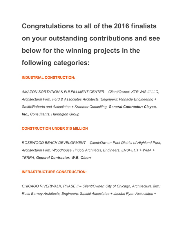 Celebrating Chicago Building at CBC’s 2016 Merit Awards | PDF