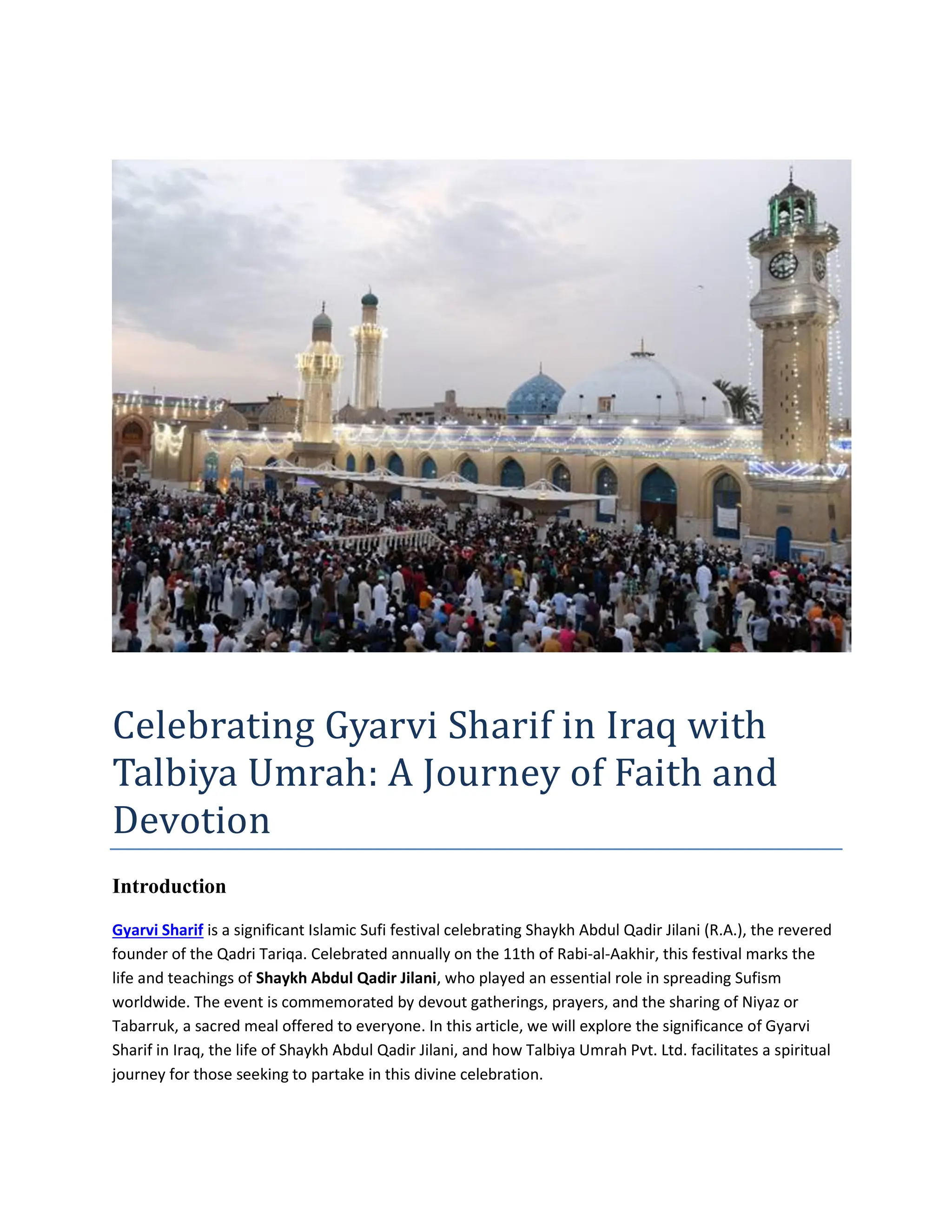 Celebrating Gyarvi Sharif in Iraq with Talbiya Umrah - A Journey of ...