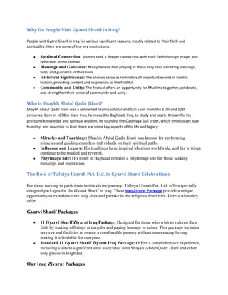 Celebrating Gyarvi Sharif in Iraq with Talbiya Umrah - A Journey of ...