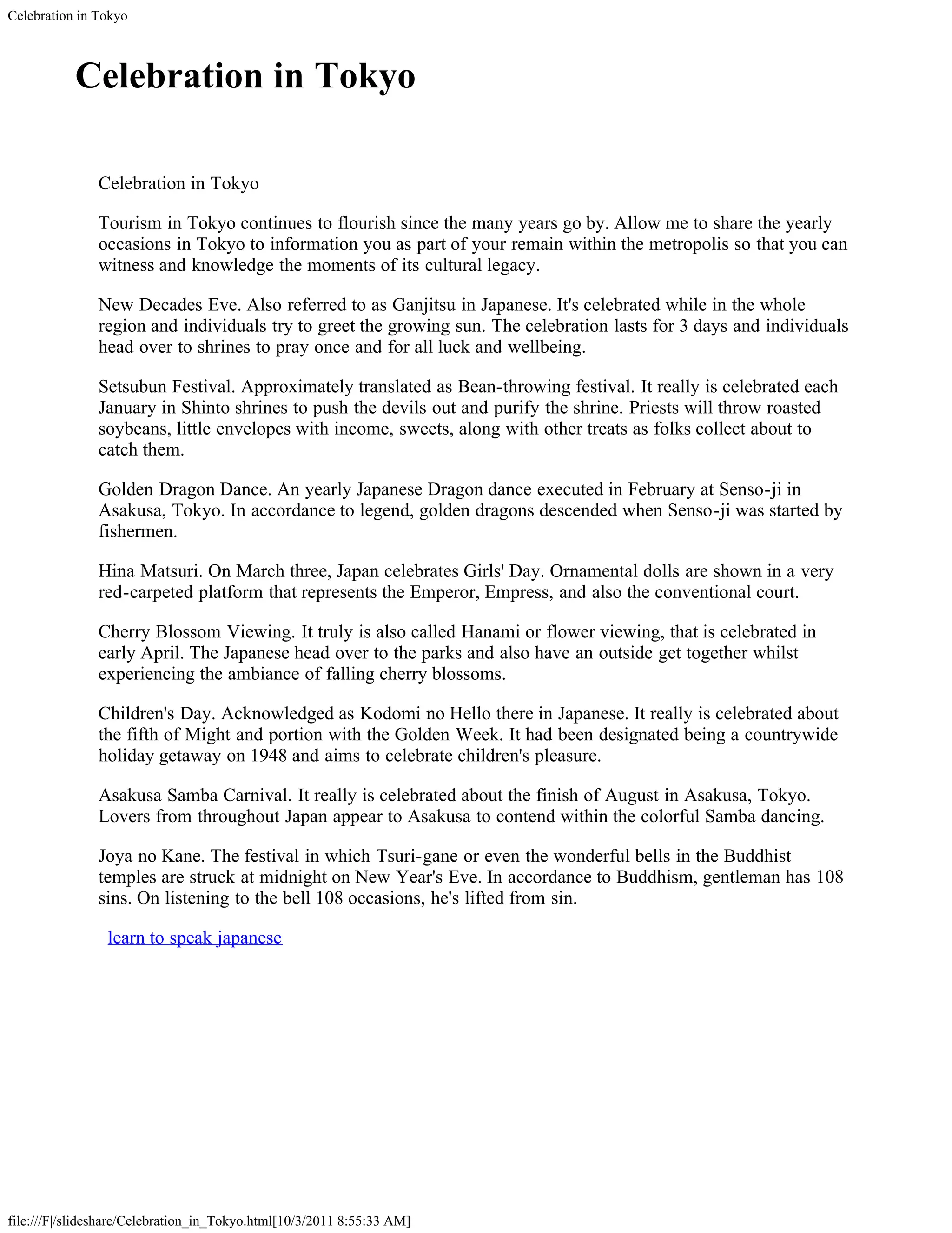 Celebration in tokyo | PDF