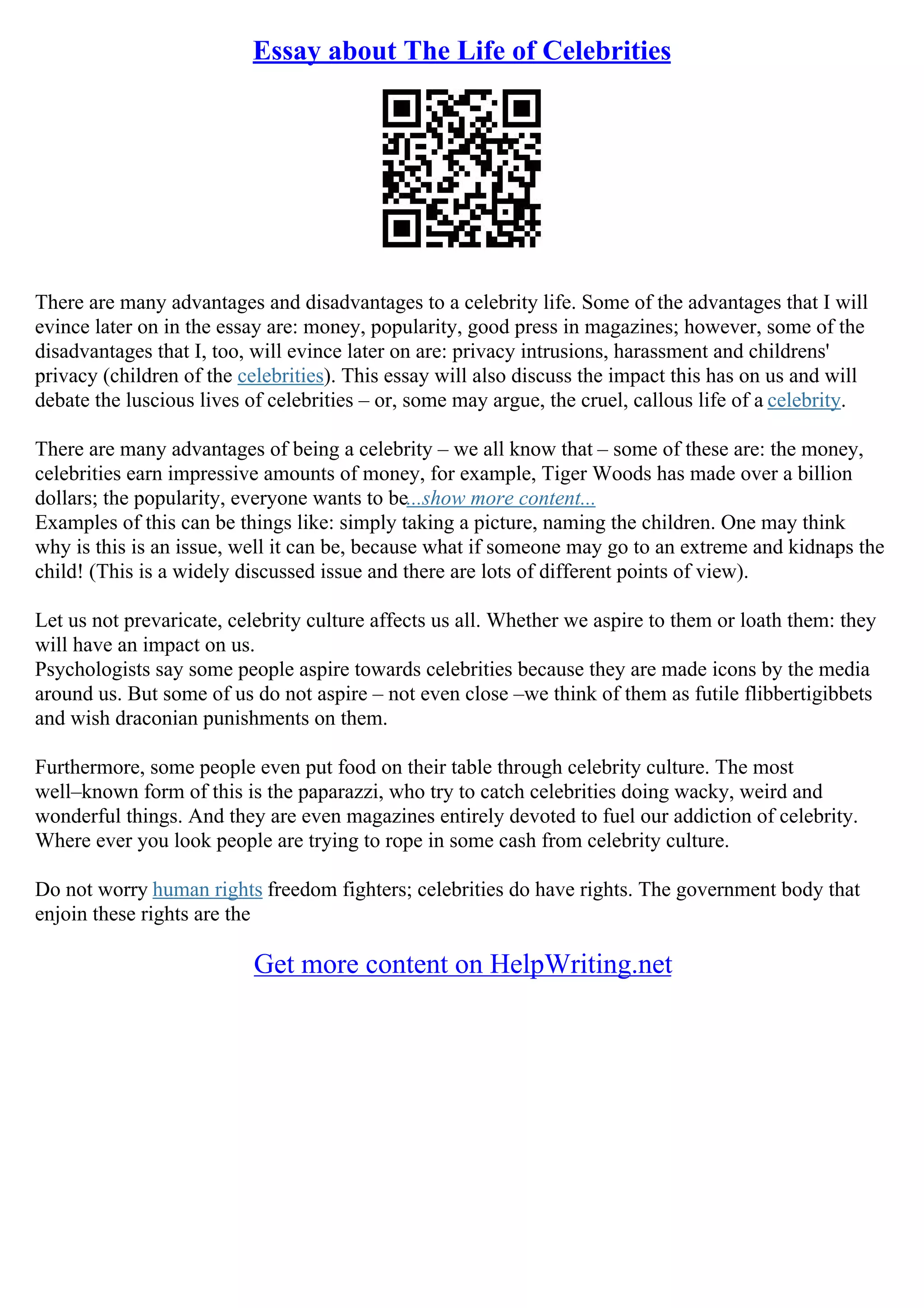 Celebrity Culture Essay | PDF