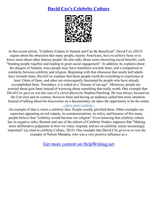 Celebrity Culture Essay | PDF