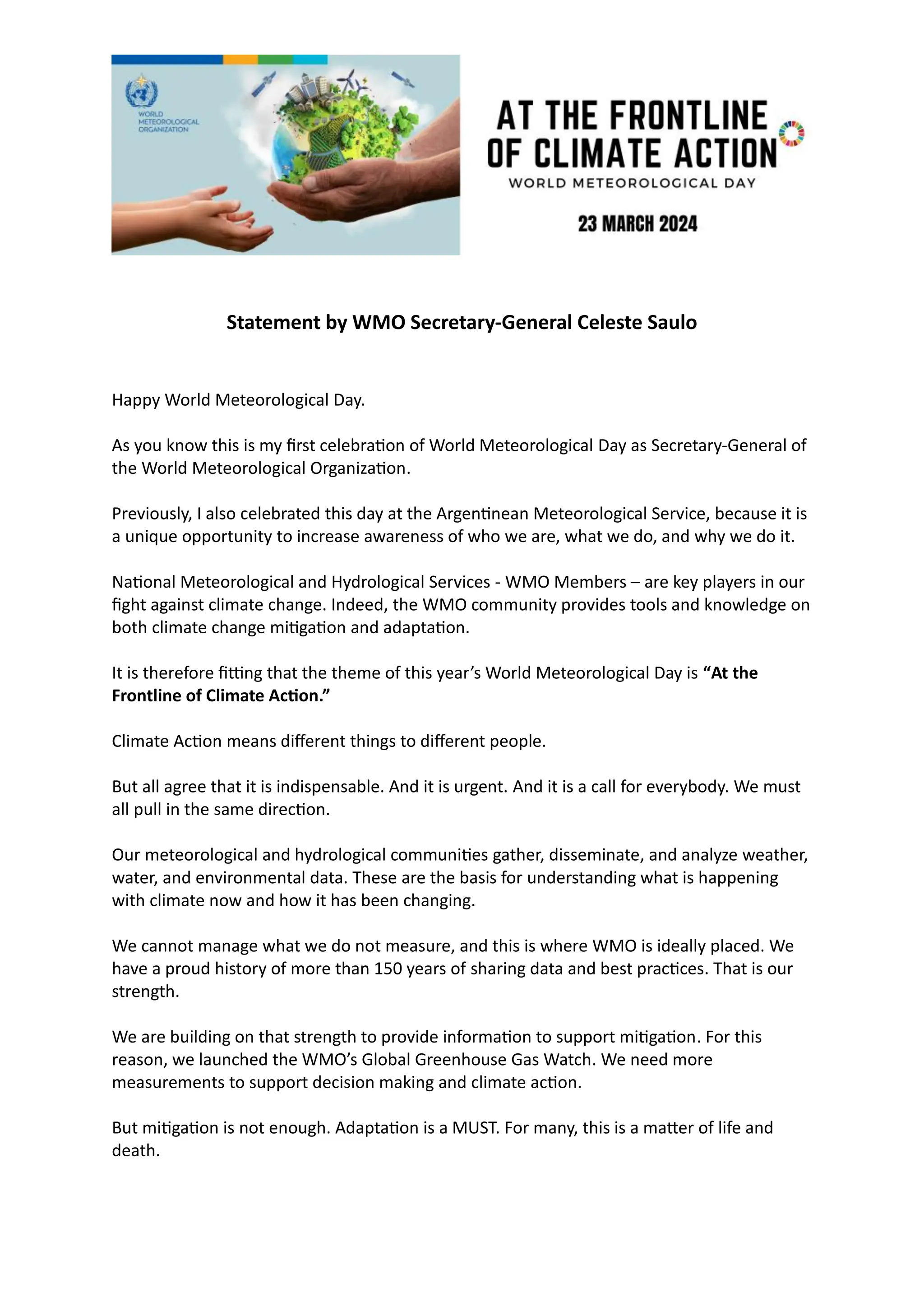 Statement of the WMO Secretary-General on world Meteorological Day 2024 ...