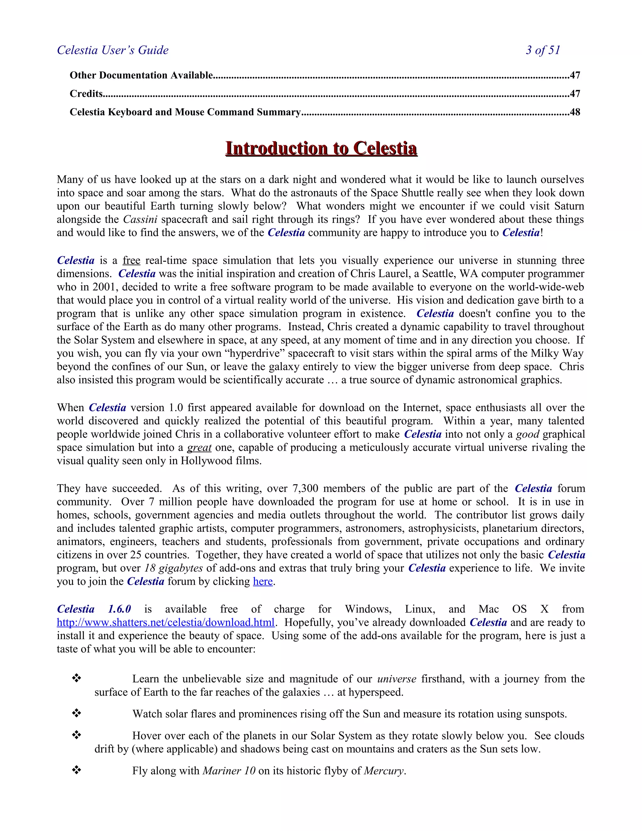 Celestia1.6.0 users guide | DOC