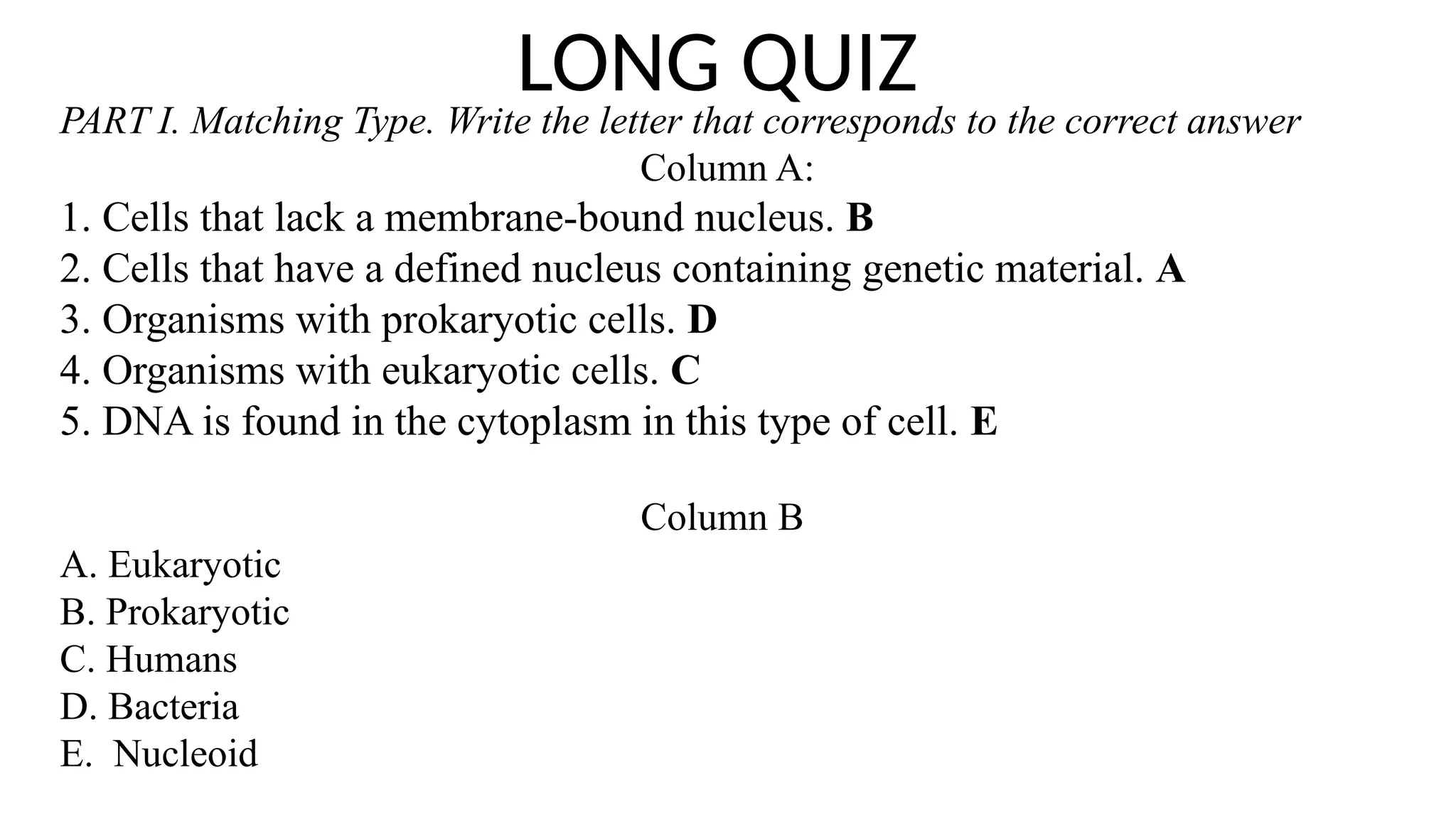 quiz about prokaryotic and eukaryotic cell, multicellular and ...