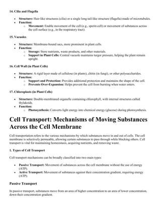 cell structure and function / cell transportation / notes | PDF
