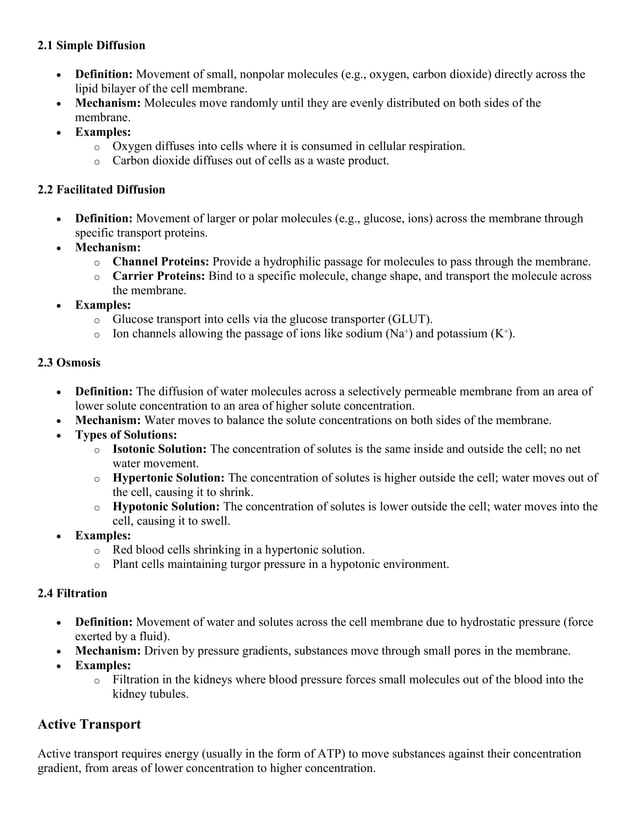 cell structure and function / cell transportation / notes | PDF