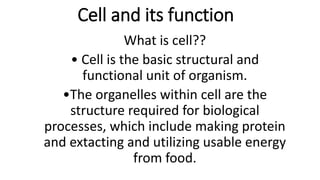 Cell and its function showing various organelles | PPTX
