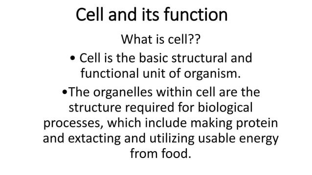 Cell and its function showing various organelles | PPT