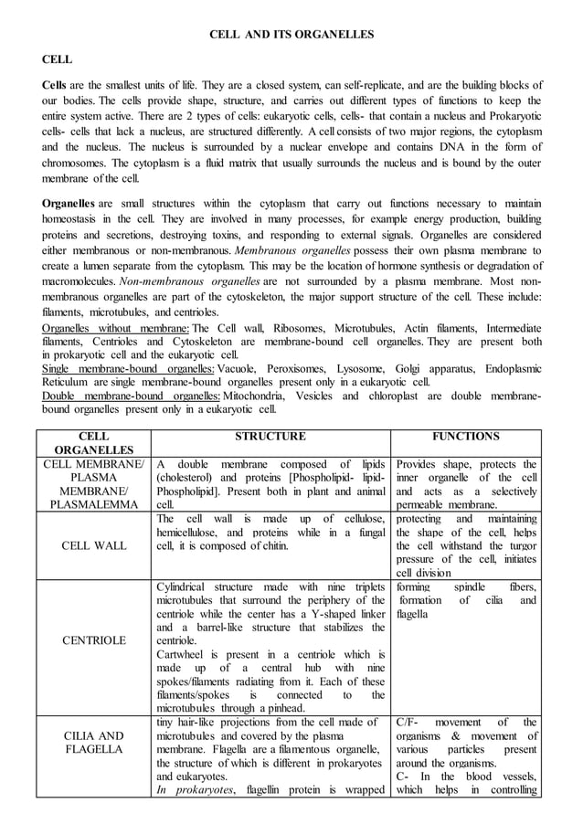 Cell and its Organelle | DOCX