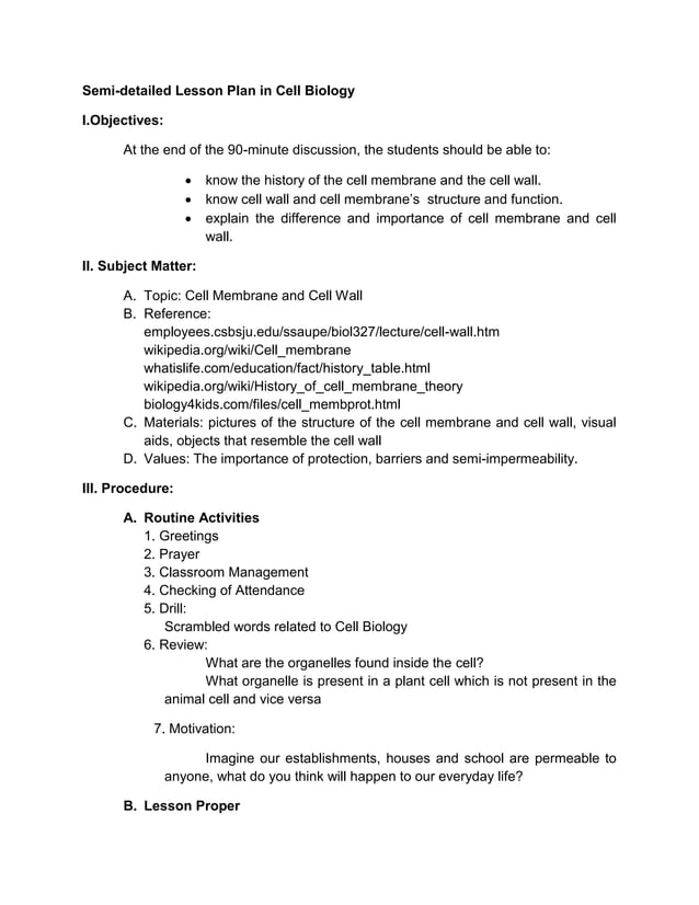 Cell Biology Lesson Plan | DOCX