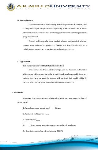 Lesson Plan On Cell Structure