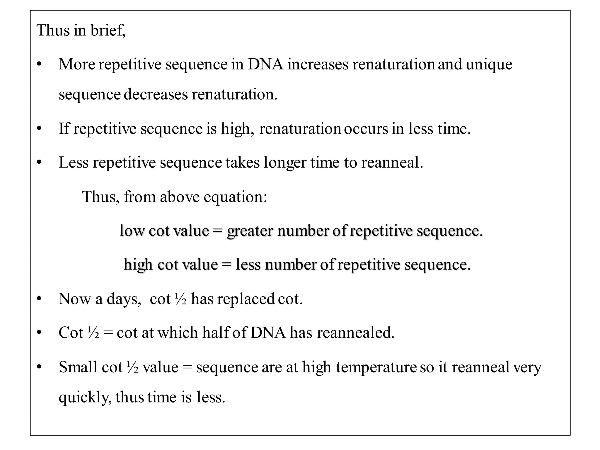 Cot curve, melting temperature, unique and repetitive DNA | PDF