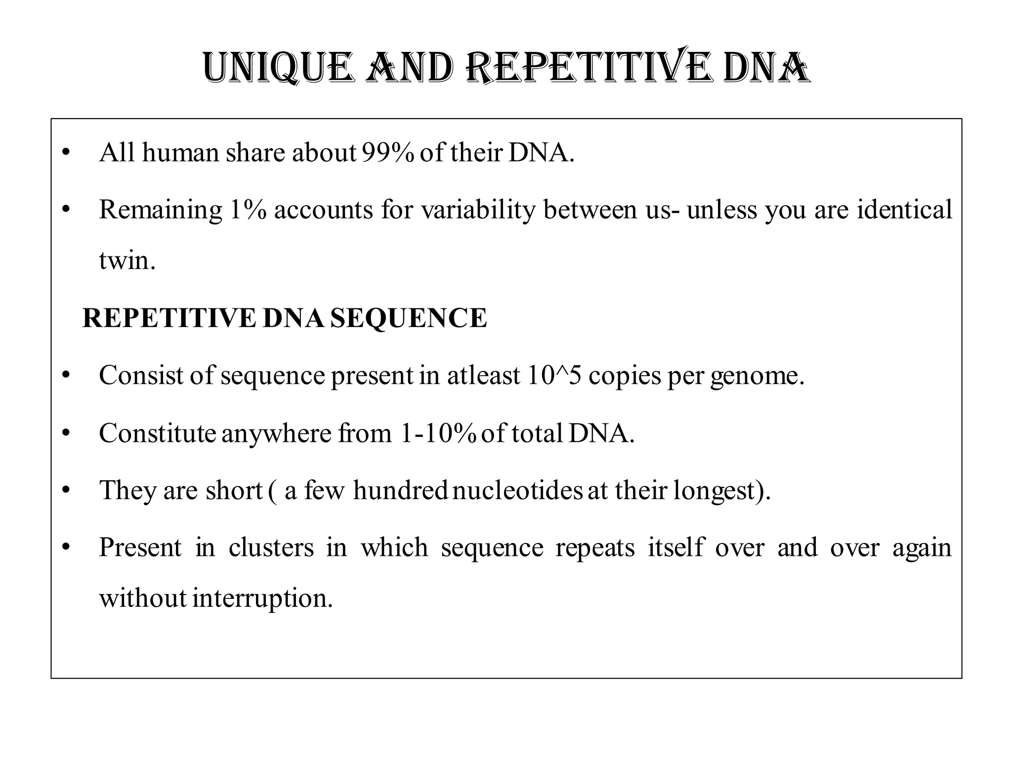 Cot curve, melting temperature, unique and repetitive DNA | PDF