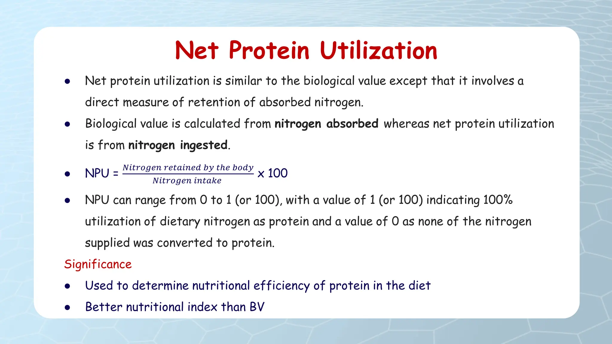 quality of protein , Net Protein utilisation | PPTX