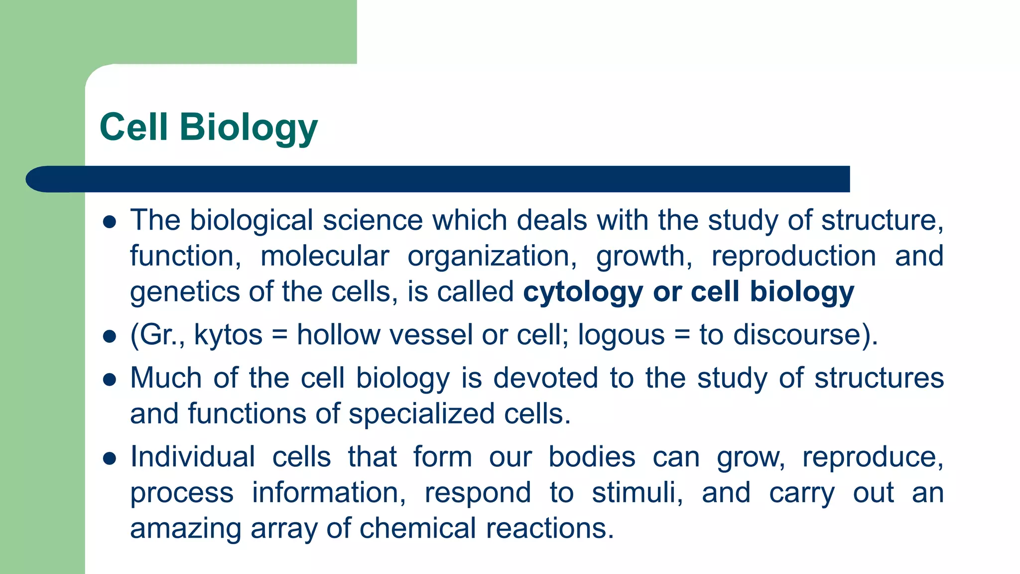 Introduction to Cell biology | PPTX | Biological Sciences | Science