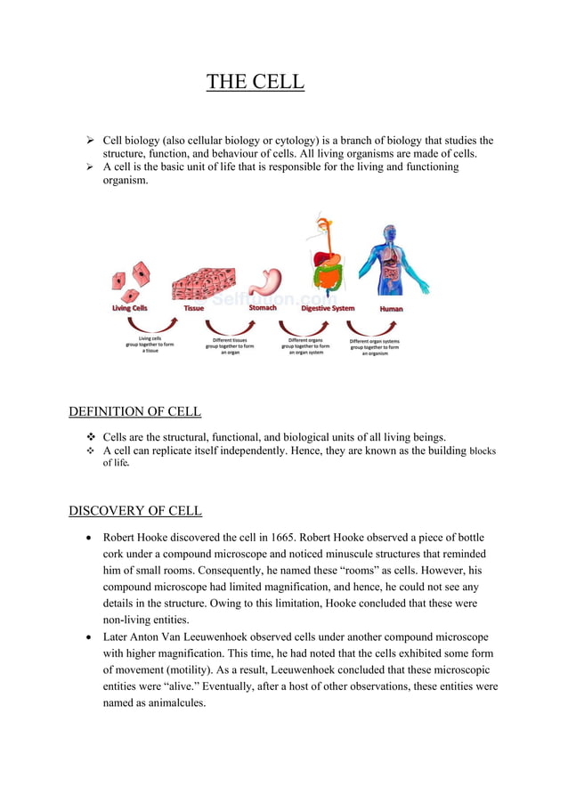 cell biology pdf notes. cell details structure & its fuction | PDF ...