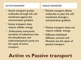 CELL BIO PPT ON ACTIVE AND PASSIVE TRANSPORT | PPTX