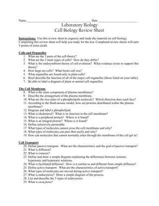 Cell bio review sheet | PDF