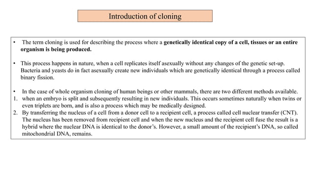 cell cloning- Therapeutic and reproductive cloning | PPTX