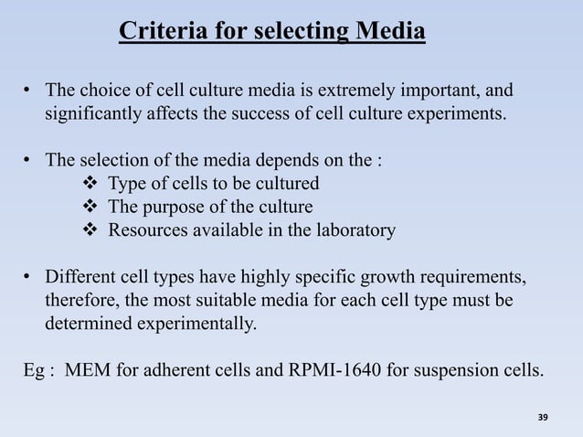 Cell culture media | PPTX | Biological Sciences | Science