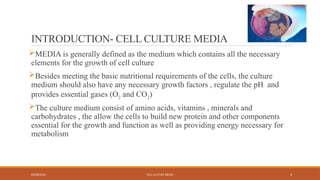 CELL CULTURE TECHNIQUES- CELL CULTURE MEDIA | PPTX
