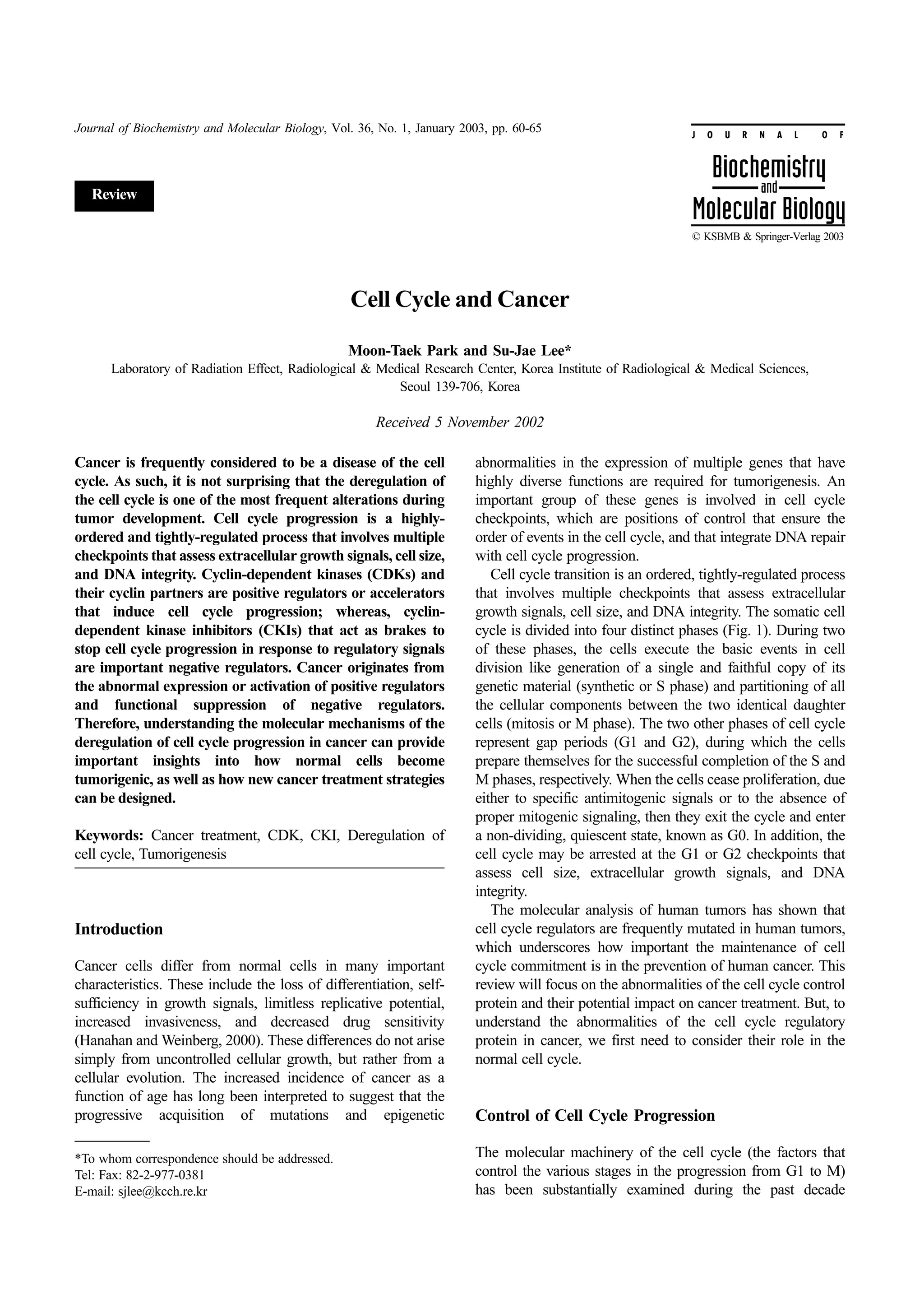 Cell cycle and cancer 2003 | PDF