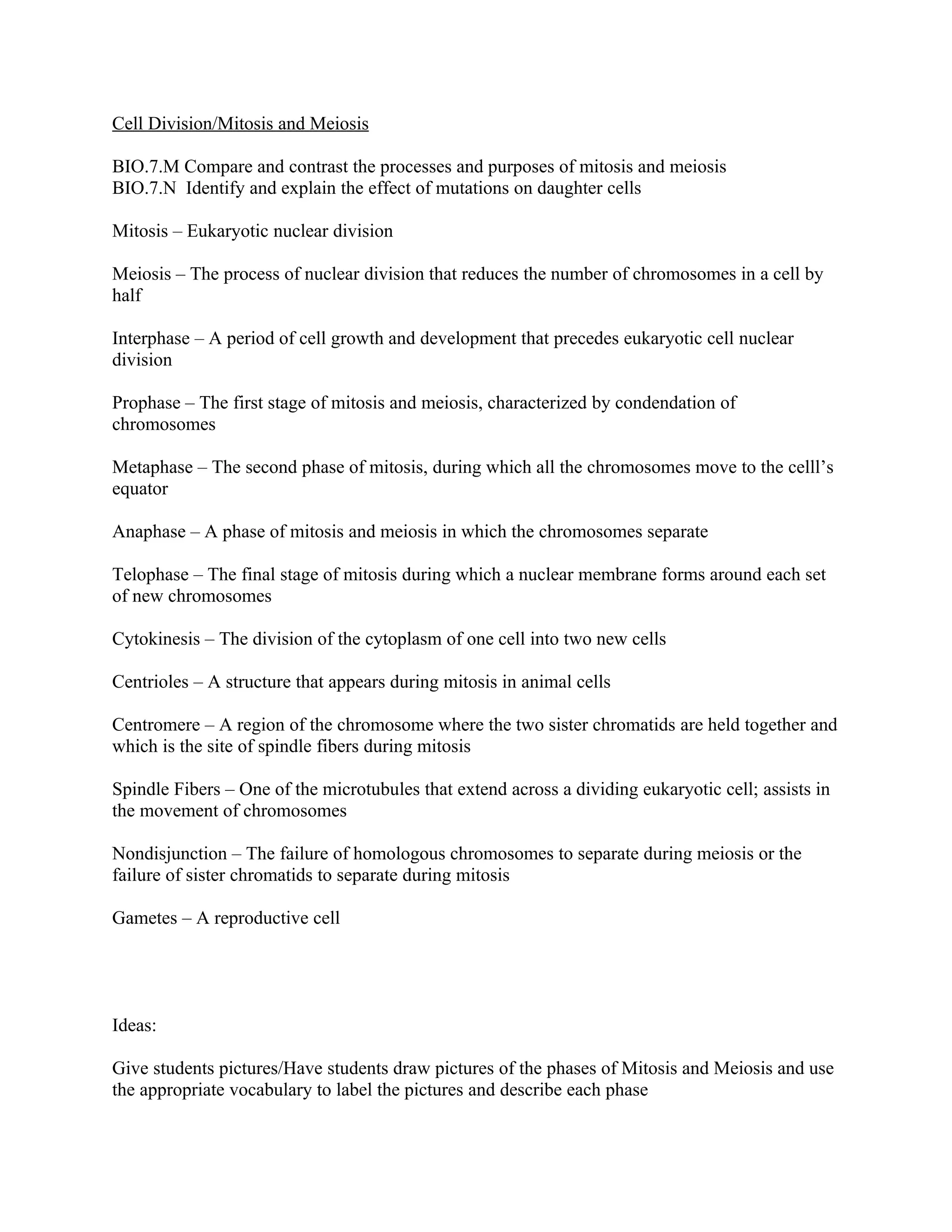 Cell Division Mitosis And Meiosis | DOC