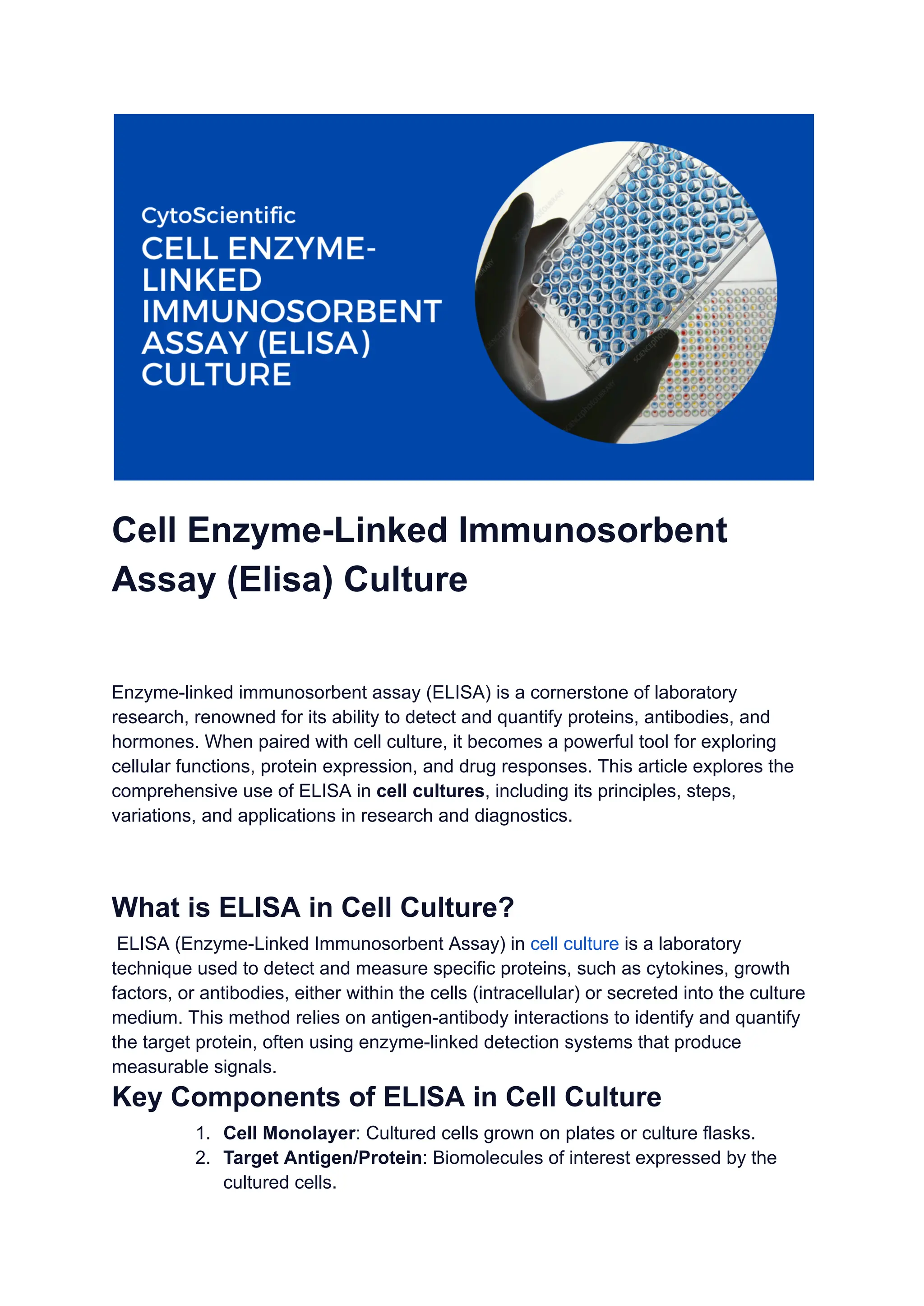 Cell Enzyme Linked Immunosorbent Assay Elisa Culture 1 Pdf