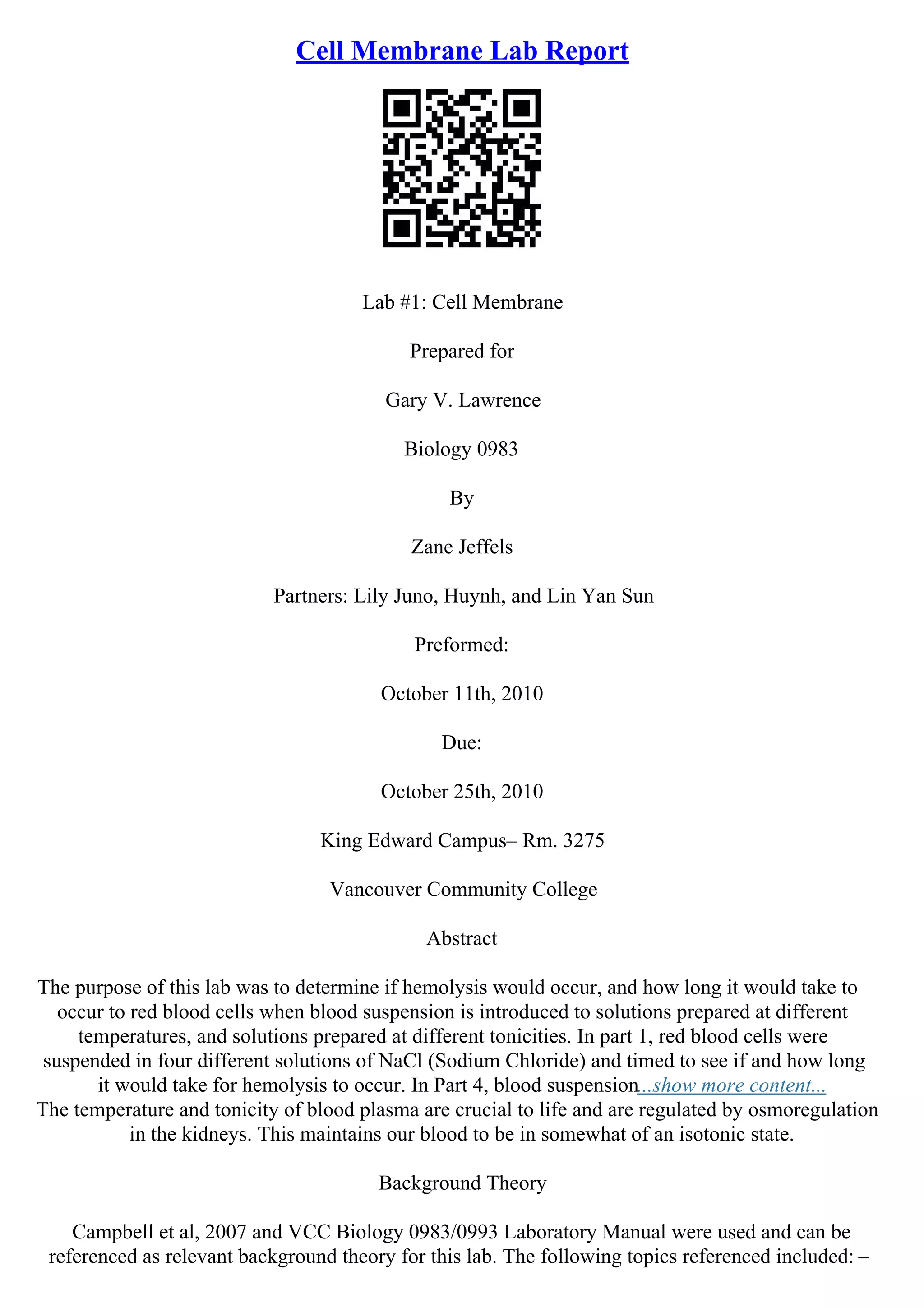 Cell Membrane Essay | PDF
