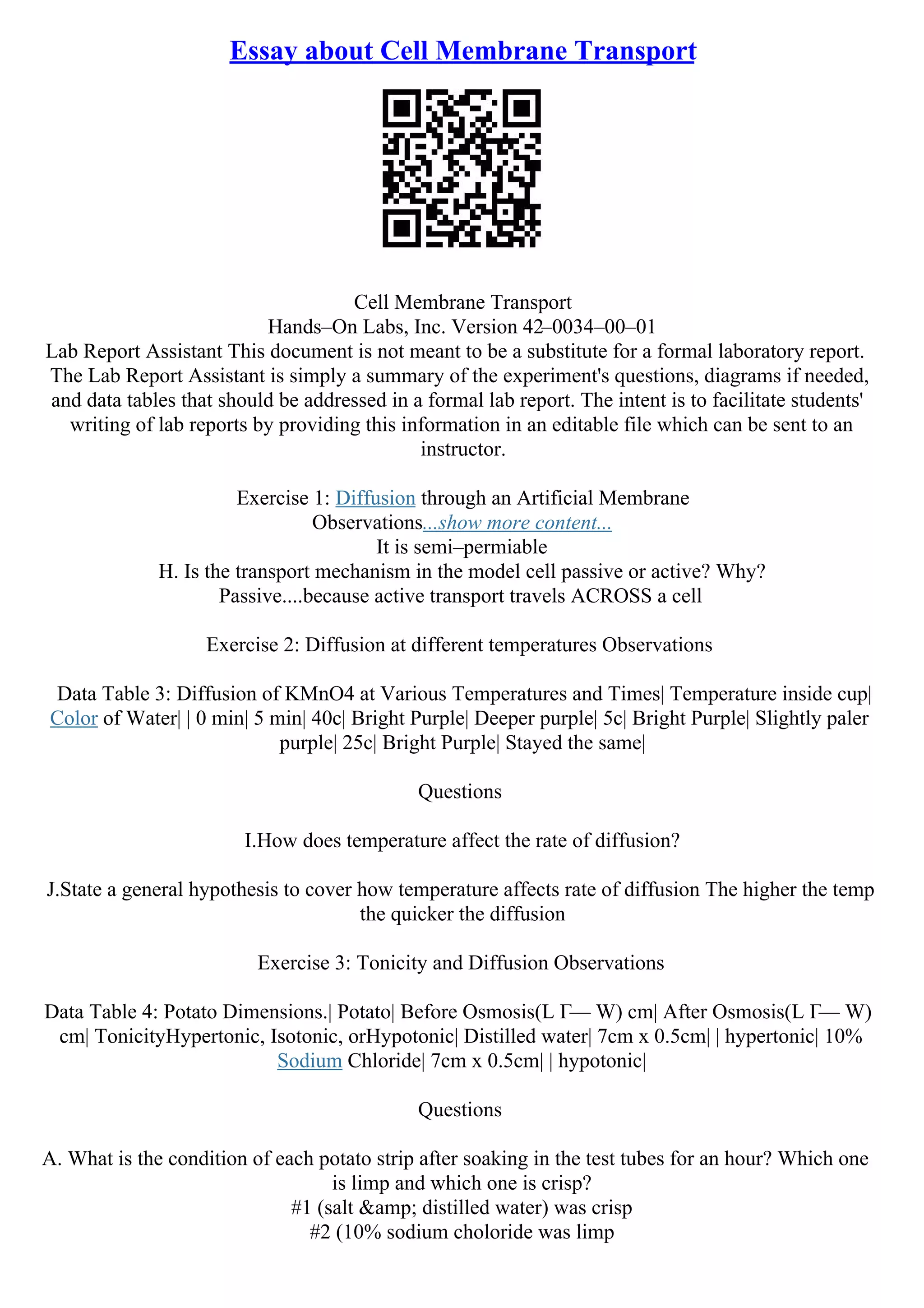 Cell Membrane Essay | PDF