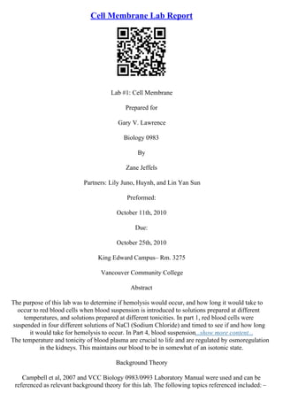 Cell Membrane Essay | PDF | Free Download