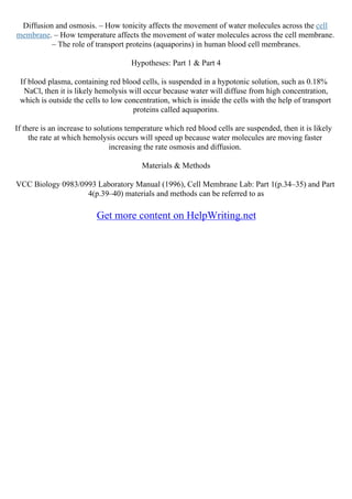 Cell Membrane Essay | PDF