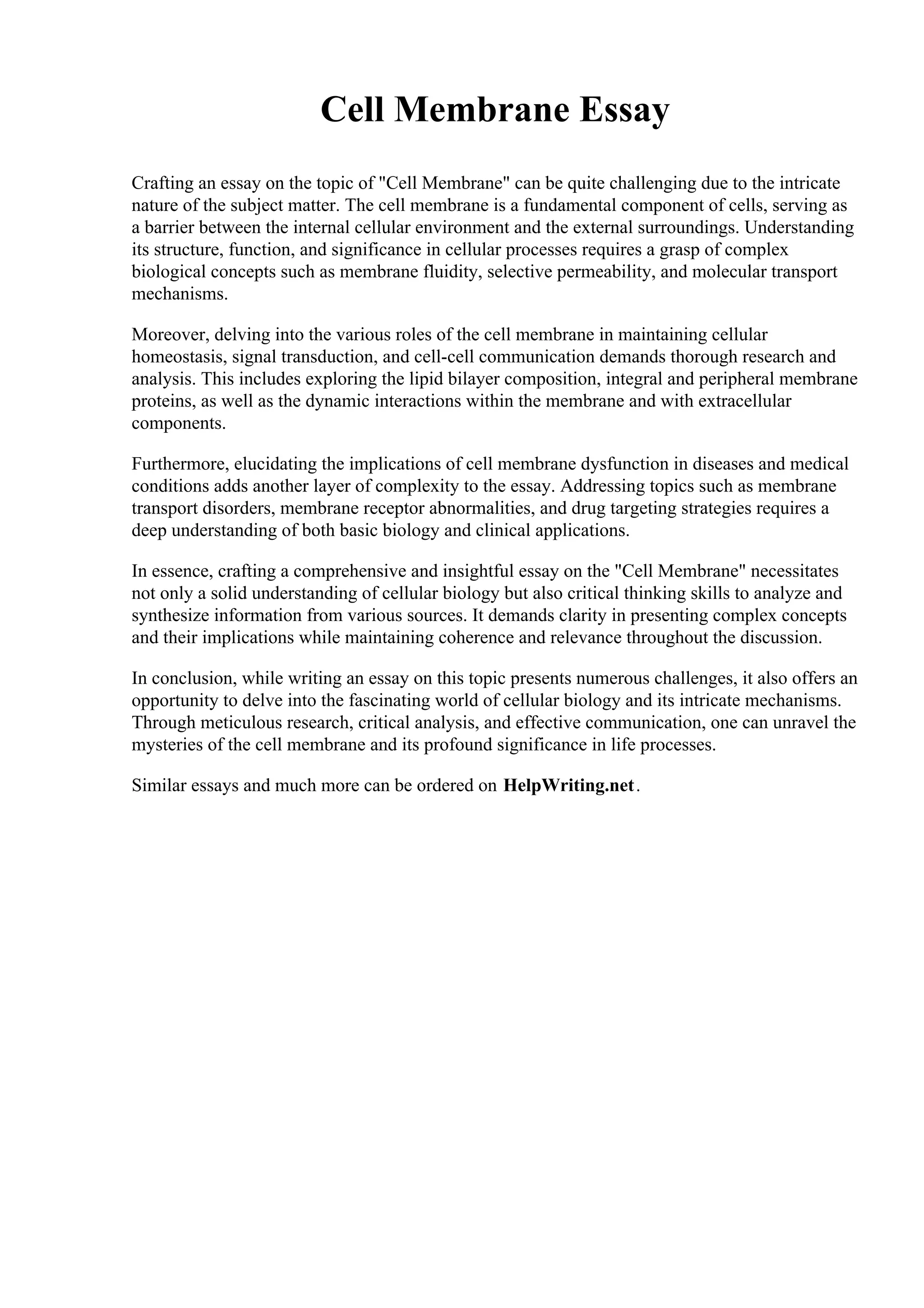 Cell Membrane Essay.pdf | Biological Sciences | Science