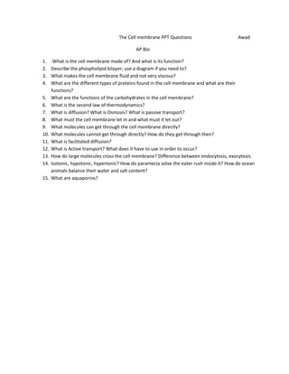 Cell membrane ppt questions chap7 | PDF