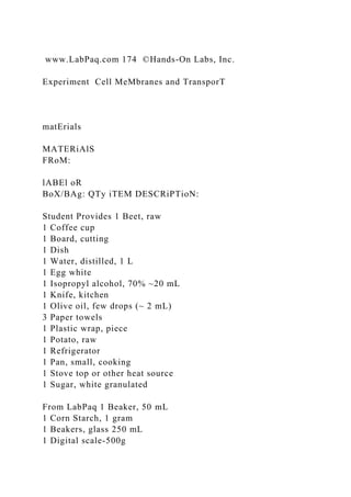 Cell Membranes and TransportHands-on labs, inc. Version 42-00.docx ...