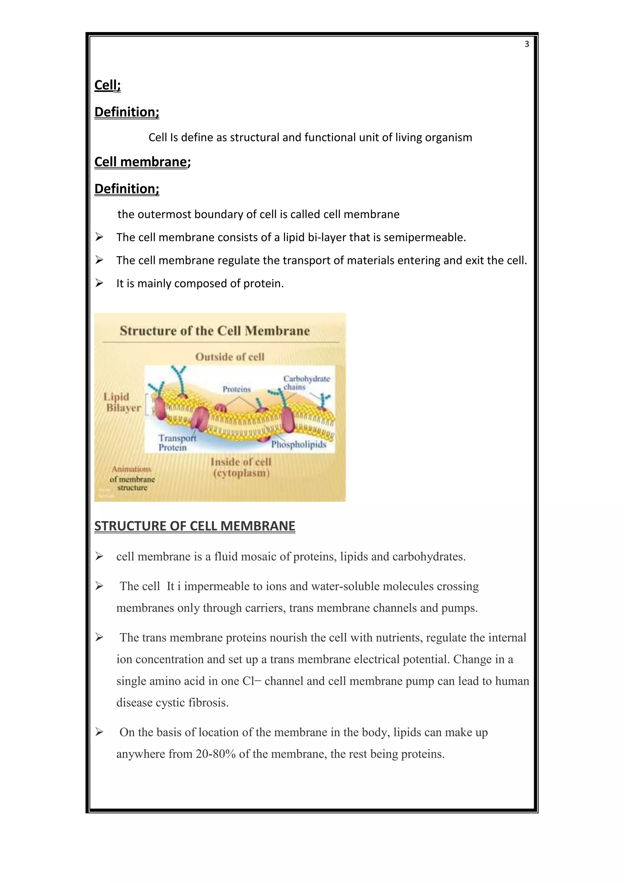 Cell membrane strutrue | DOCX